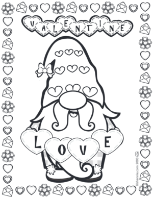 Gnome Valentine Coloring Page