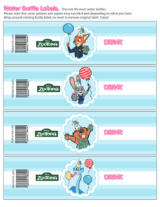 Zootopia Water Bottle Labels